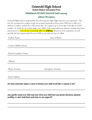 Fillable Online GHS Student Shadow Information Form SY 22-23.docx Fax ...