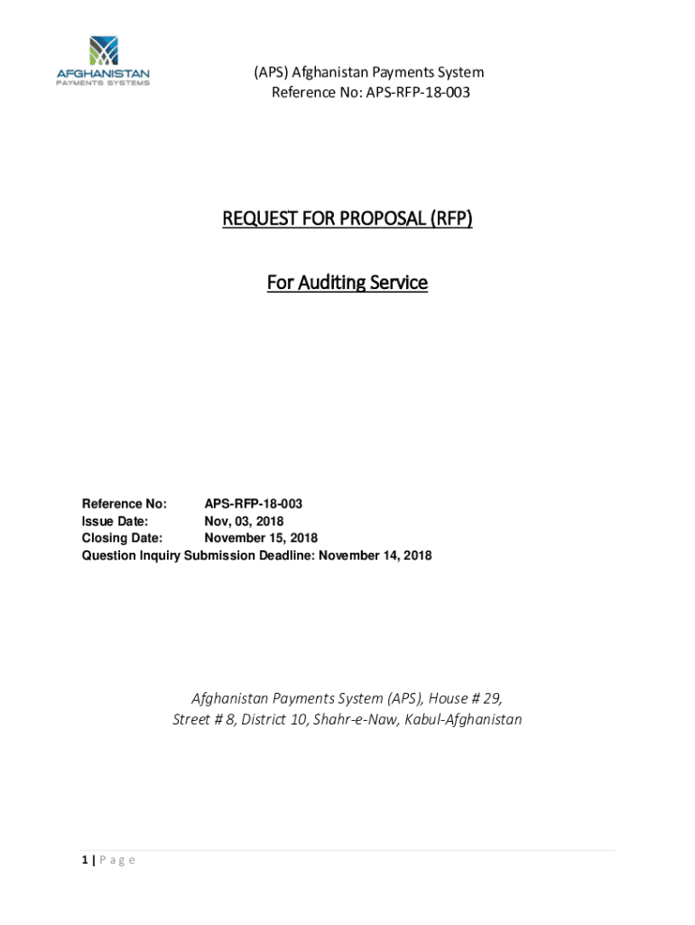 Fillable Online REQUEST FOR PROPOSAL (RFP) For Auditing Service Fax ...