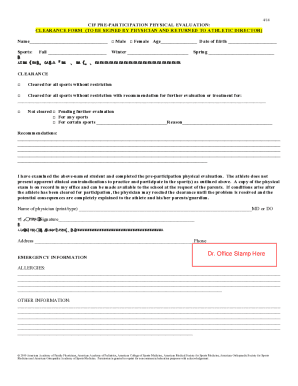 Fillable Online cif pre-participation physical evaluation: physicians ...