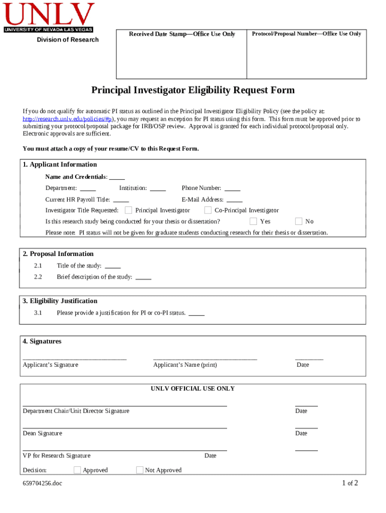 PI Eligibility Request Doc Template | pdfFiller