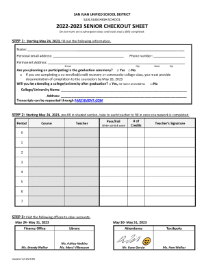 Fillable Online 2022-2023 SENIOR CHECKOUT SHEET Fax Email Print - pdfFiller