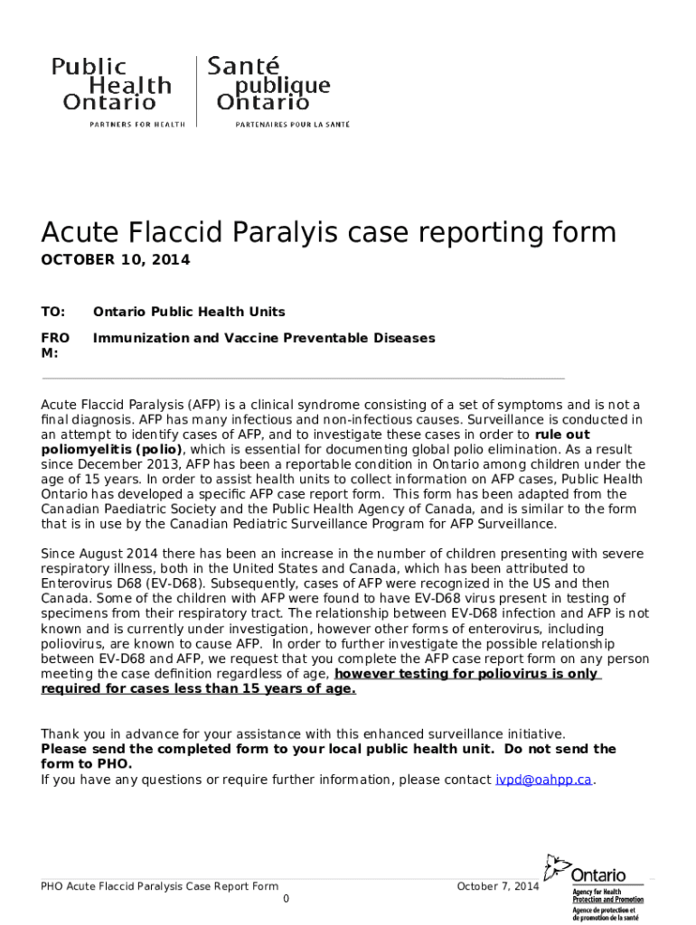Acute Flaccid Paralyis case reporting Doc Template | pdfFiller