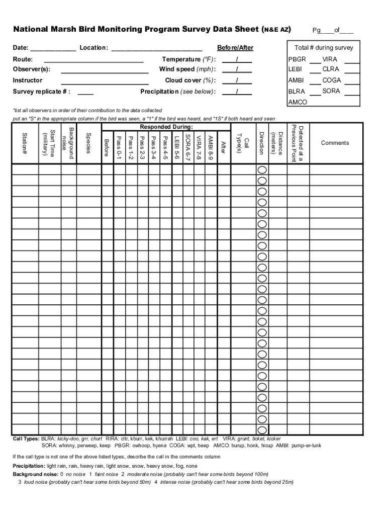 Fillable Online National Marsh Bird Monitoring Program Survey Data ...
