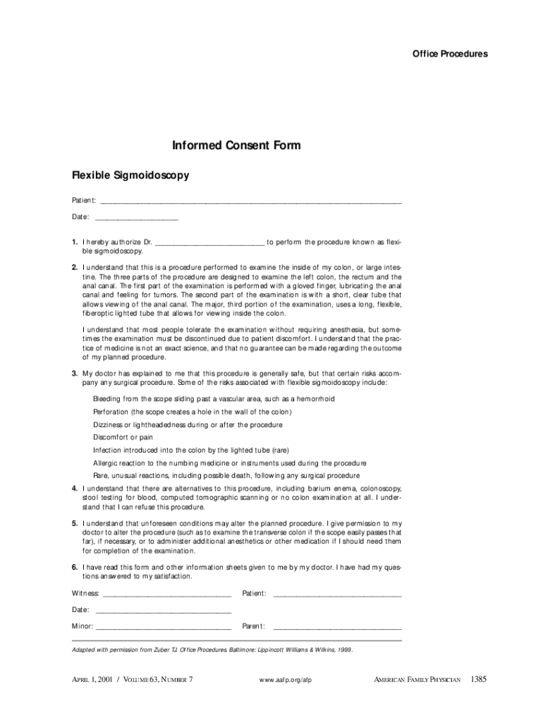 Fillable Online Flexible Sgmoidoscopy Informed Consent Form -- American Family Physician Fax ...