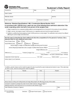 Fillable Online wsdot wa DOT Form 422-027A Scaleman's Daily Report Fax ...