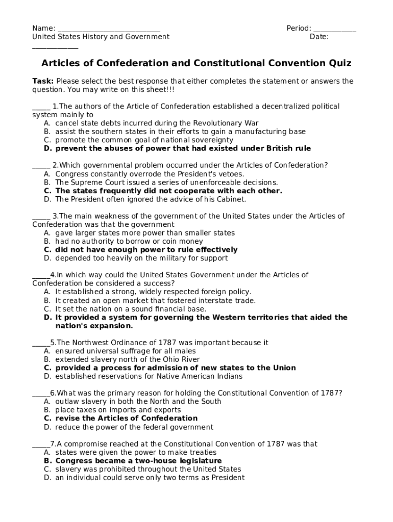 assessment the constitution: a more perfect union answer key Doc ...