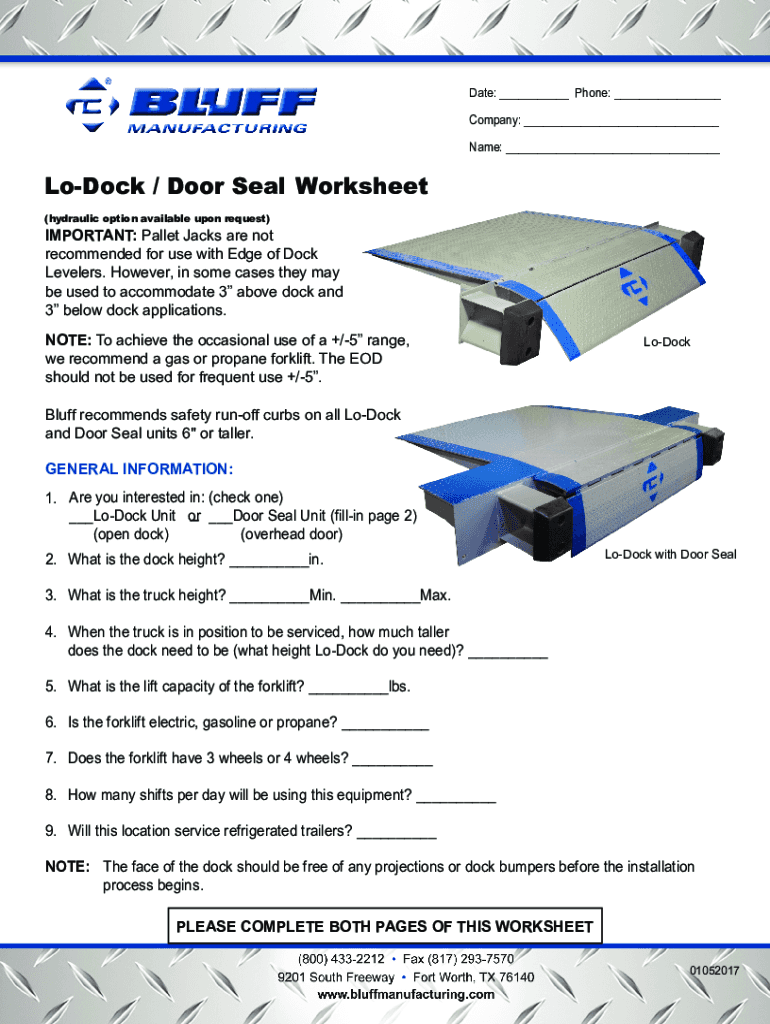 Fillable Online Lo-Dock / Door Seal Worksheet Fax Email Print - pdfFiller