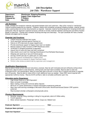 Fillable Online Shipping and Receiving Job Description Sample Fax Email ...