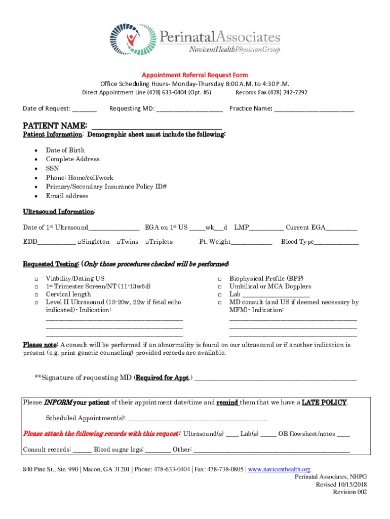 Fillable Online perinatal-associates-appointment-referral-request-form ...
