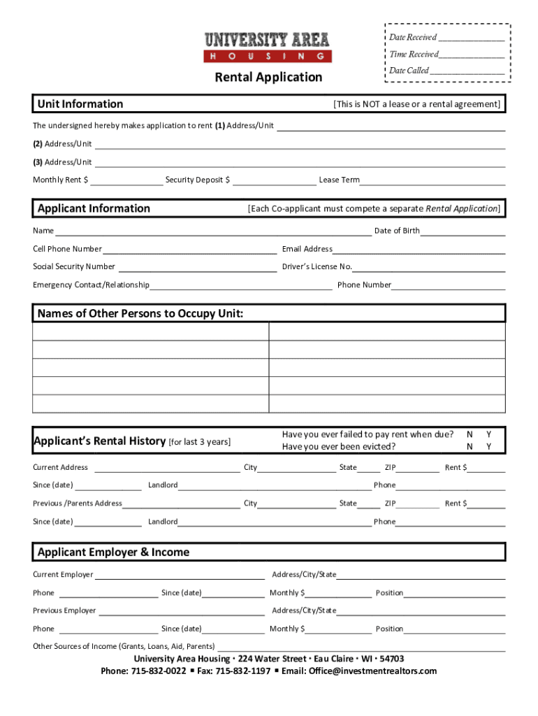 Fillable Online RENTAL APPLICATION - Windsor Properties Fax Email Print - pdfFiller