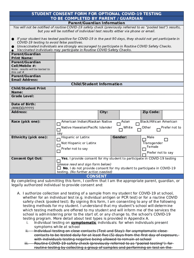 Return to School - COVID-19 Testing Doc Template | pdfFiller