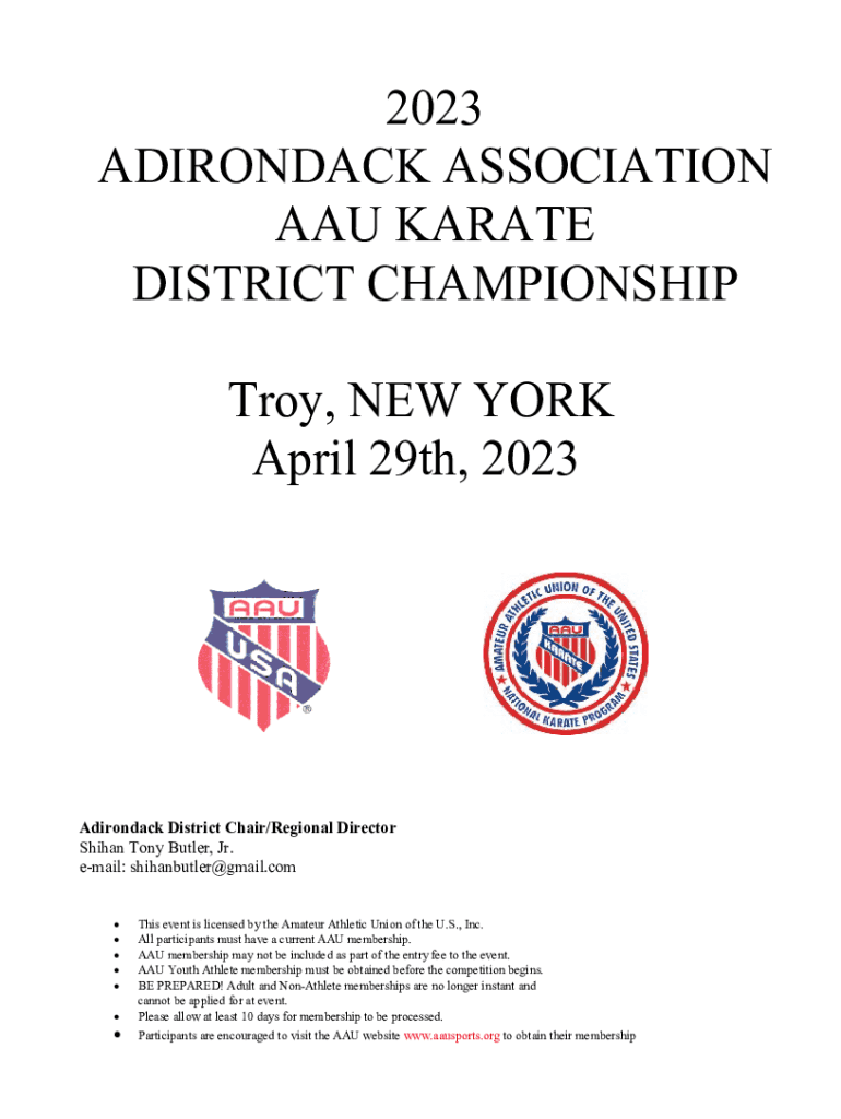 Fillable Online AAU Karate - Good luck Shihan Tony Butler Jr. to you ...