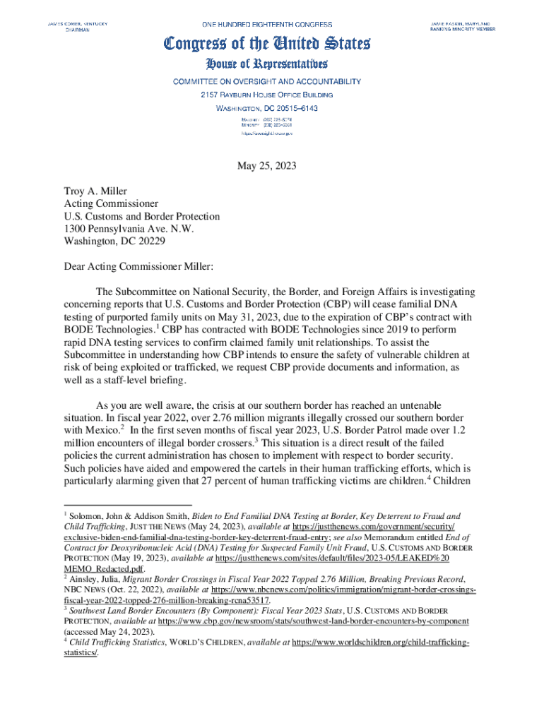 Fillable Online oversight house Statement from Acting Commissioner Troy ...