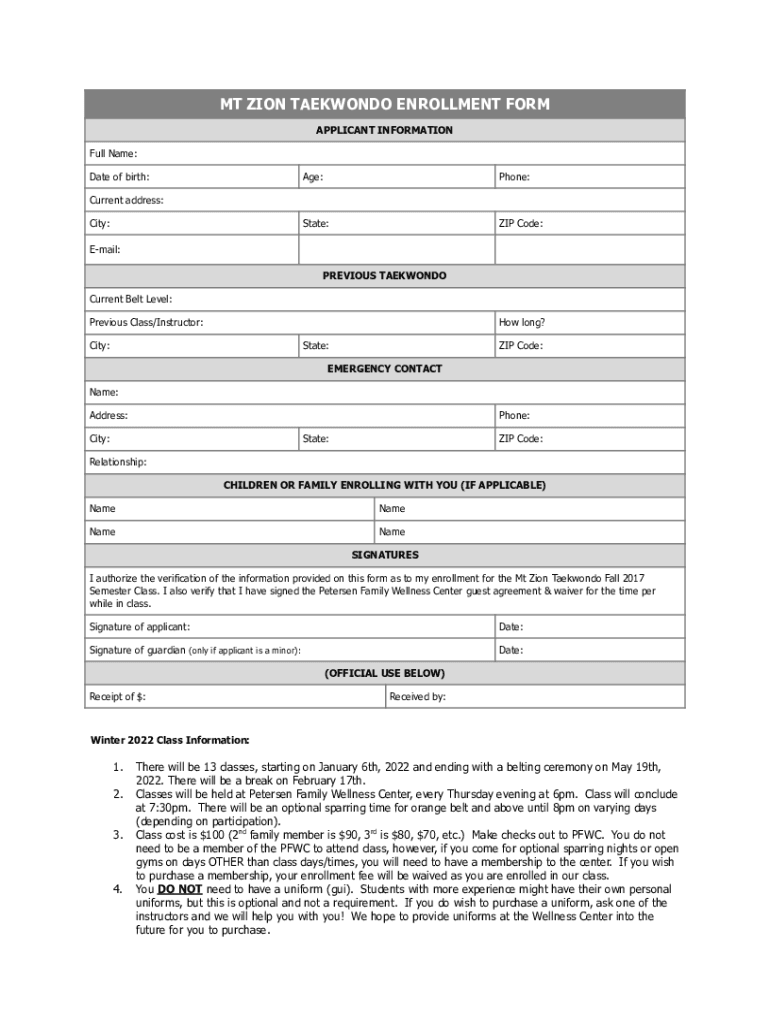 Fillable Online PREVIOUS TAEKWONDO Fax Email Print - pdfFiller