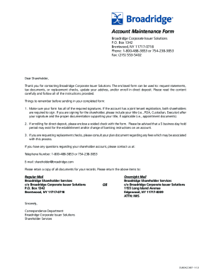 Fillable Online Account Maintenance Form - Shareholders Fax Email Print ...