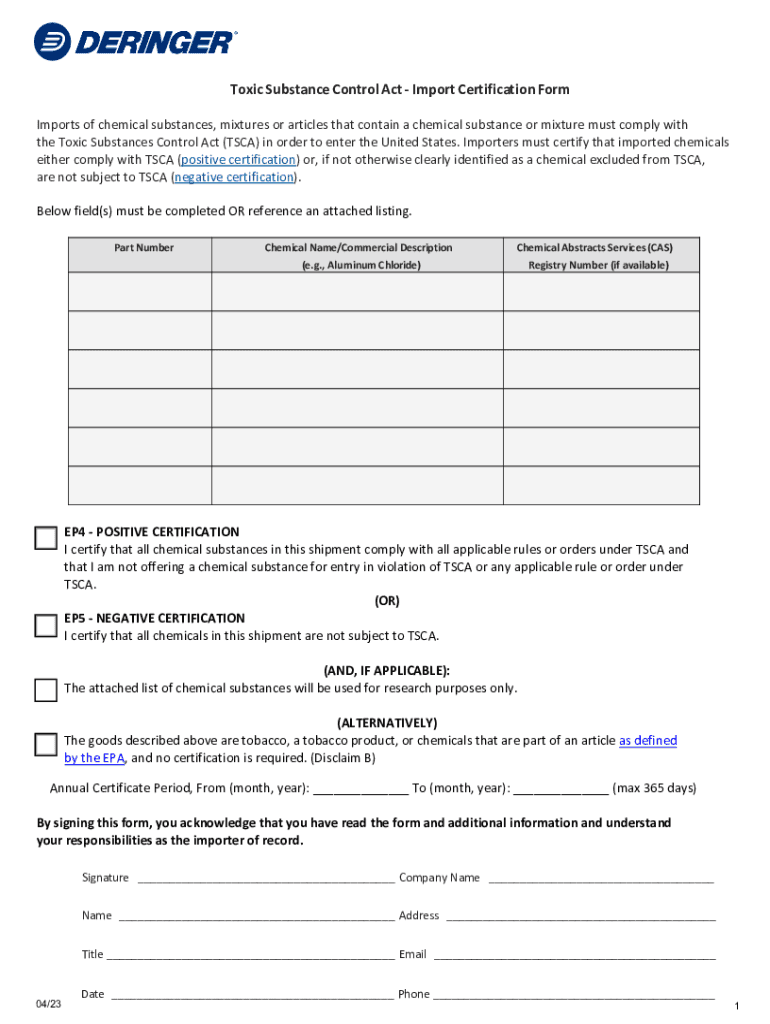 Fillable Online What are TSCA Import Certifications and how do I ...