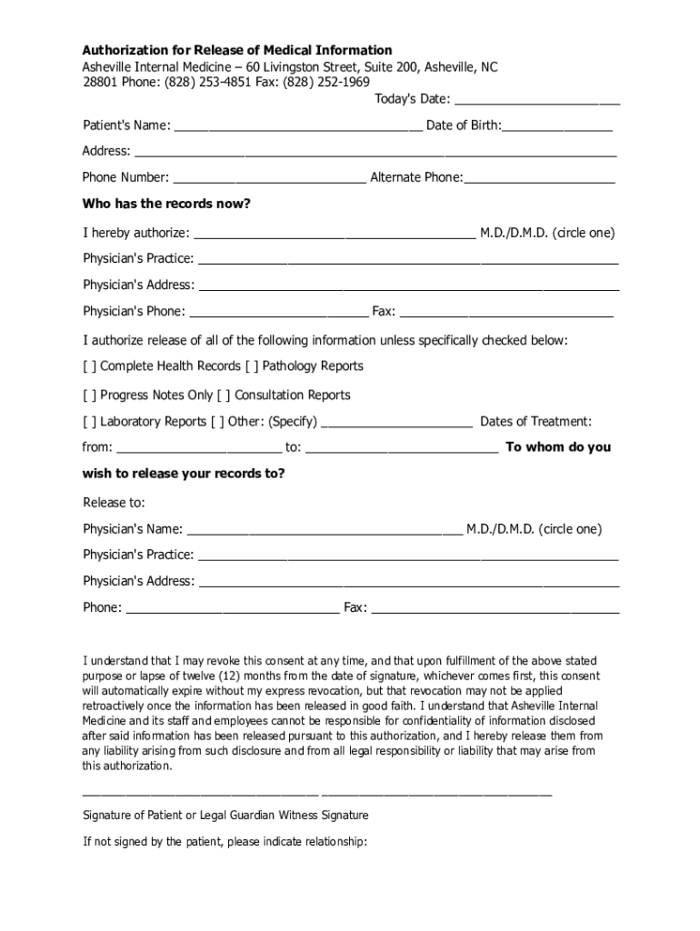 Fillable Online AIM - Authorization for Release of Medical Information ...