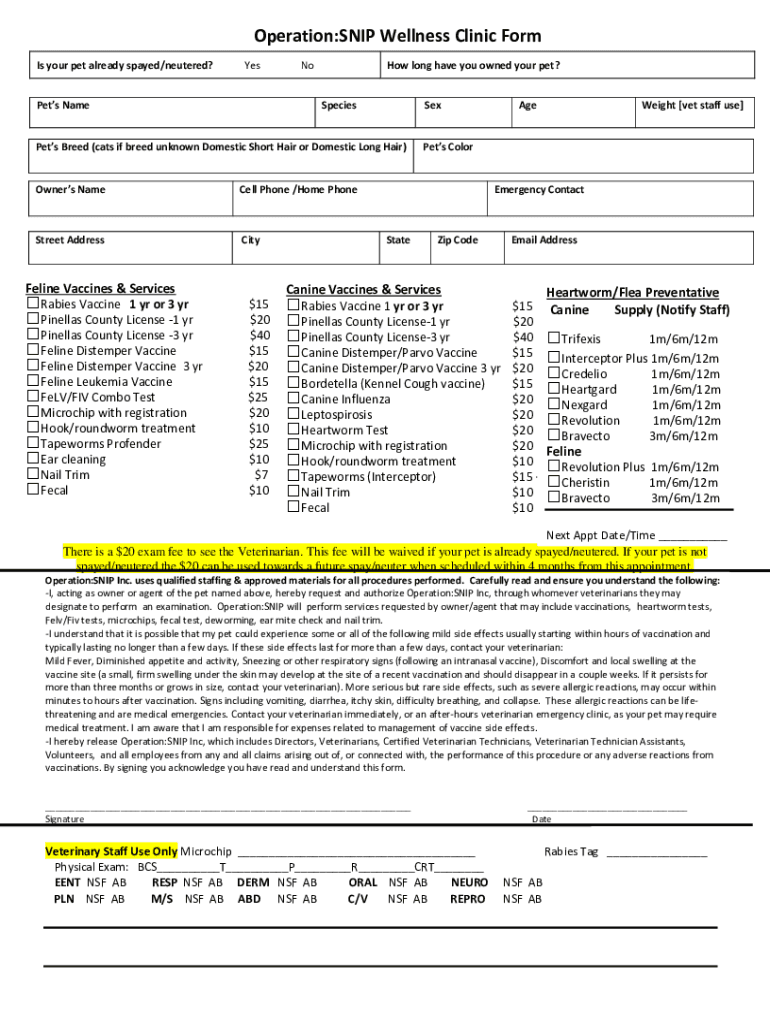 Fillable Online Spay and Neuter Services Package Fax Email Print ...