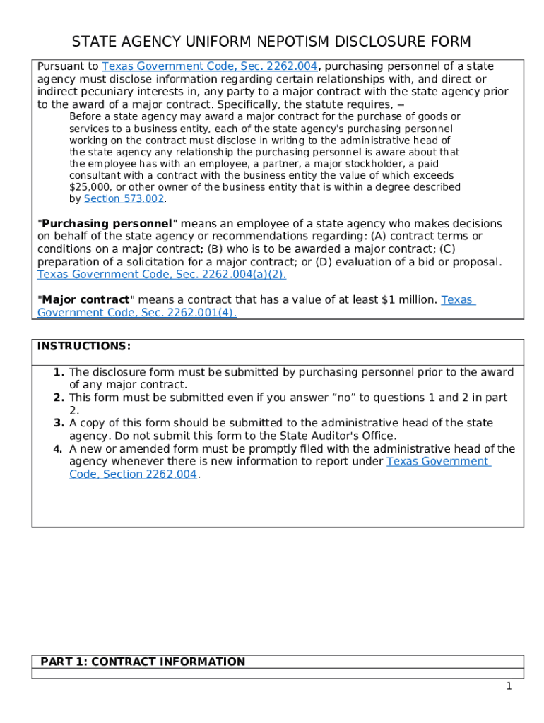 Nepotism Disclosure - Texas State Auditor's Office Doc Template | pdfFiller