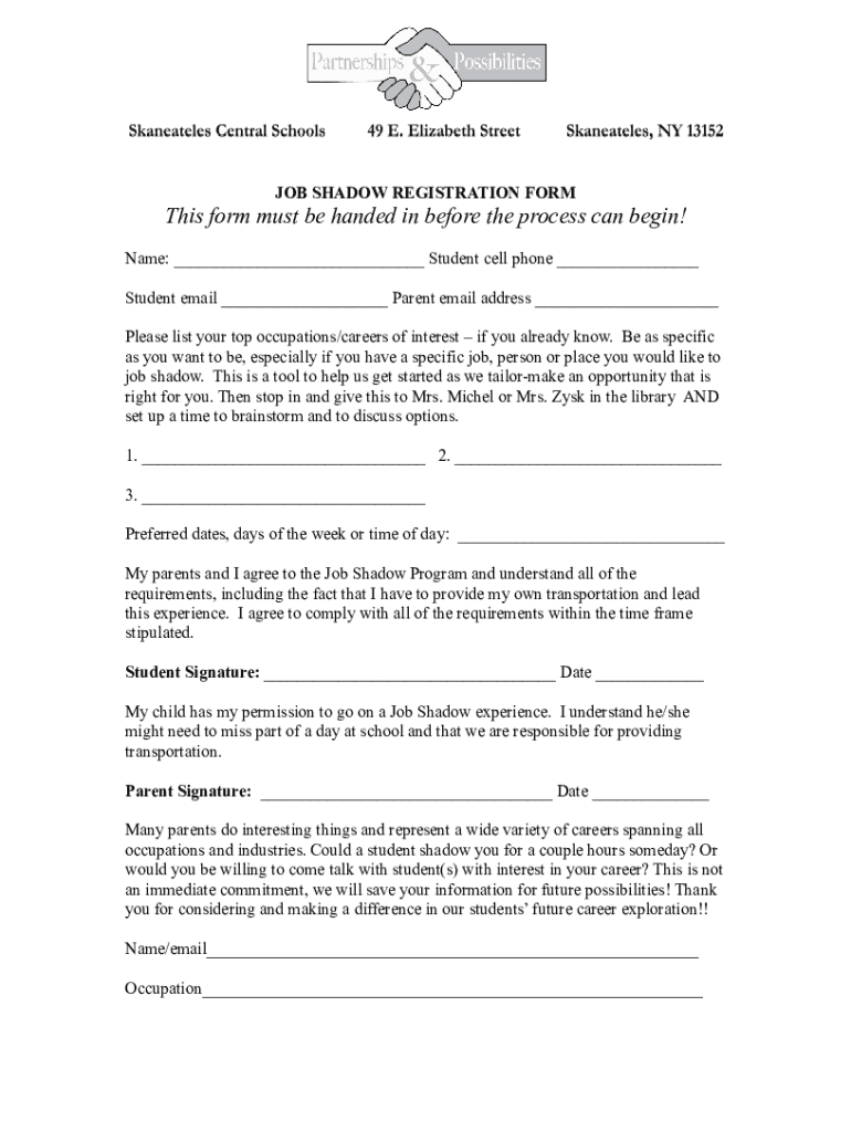 Fillable Online Job shadow Registration form-NEW.docx Fax Email Print ...