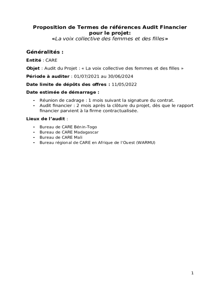 Audit financier d'un projet triennal cofinanc par l'AFD Doc Template ...
