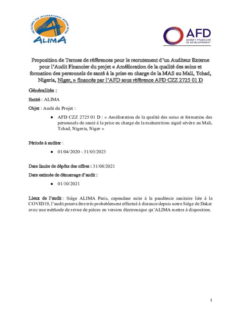 Remplissable En Ligne termes de reference pour l'audit financier du projet d'appui ... Fax Email ...