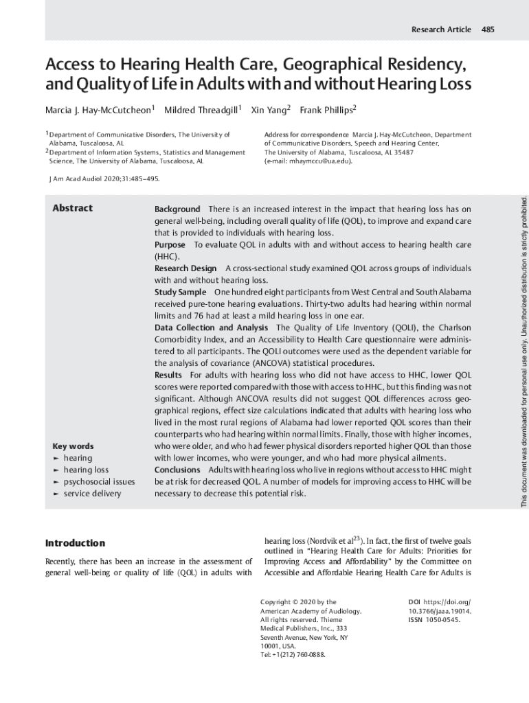 Fillable Online Geographical Residency and Quality of Life in Adults with ... Fax Email Print ...