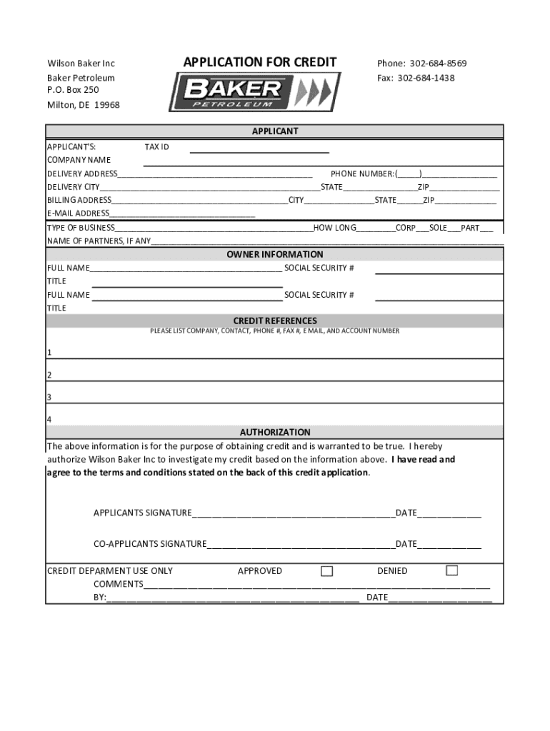 Fillable Online Baker Petroleum Commercial Credit Application (1).xlsx ...