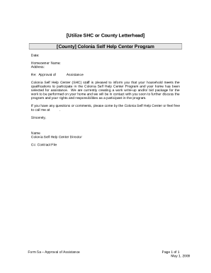 5a - Approval of Assistance Letter Doc Template | pdfFiller