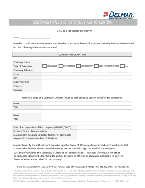 Fillable Online CUSTOMS POWER OF ATTORNEY AUTHORIZATION Fax Email Print ...