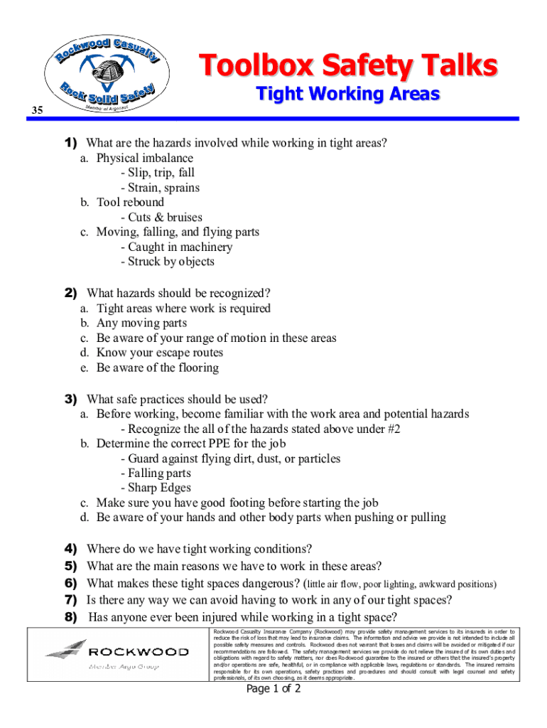 Fillable Online d1hks021254gle cloudfront Rockwood Toolbox Safety Talks 35 Tight Working Areas ...
