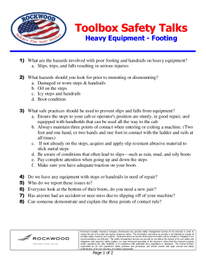 Fillable Online Toolbox Talk: Falls from Trucks and Heavy Equipment Fax ...