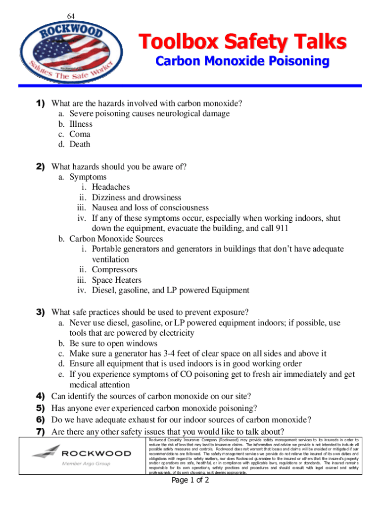 Fillable Online Toolbox Safety Talks - Carbon Monoxide Poisoning Fax ...