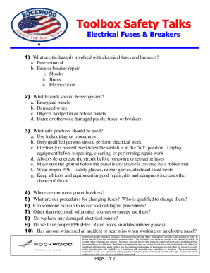 Fillable Online Electrical Safety Toolbox Talk: for a Safe Workplace ...