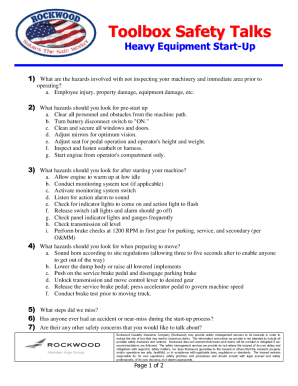Fillable Online Toolbox Safety Talks - Heavy Equipment Start-Up Fax ...