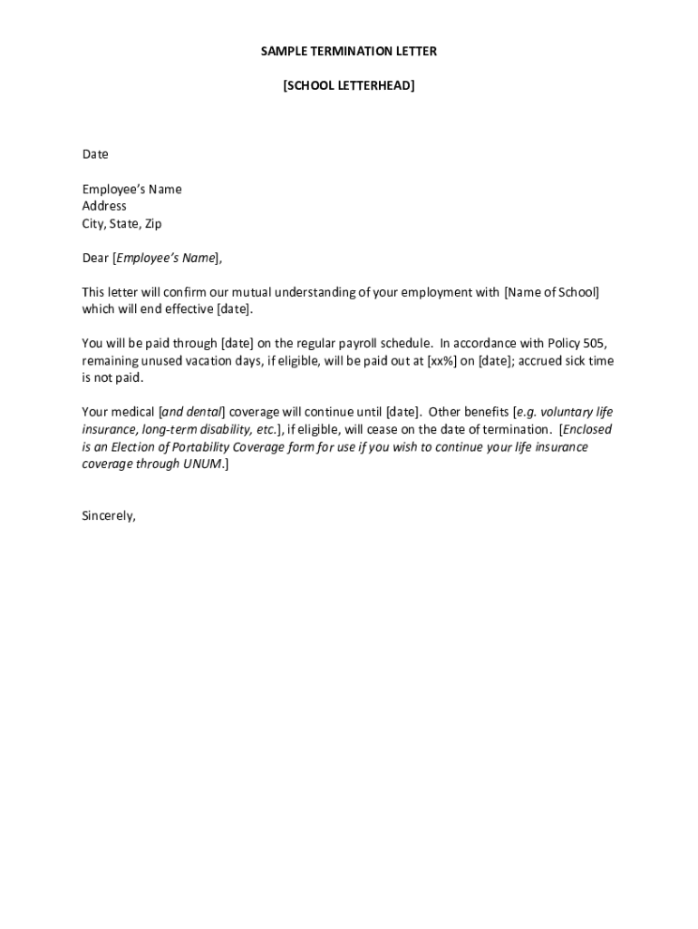 Fillable Online Employee termination letter template Fax Email Print ...