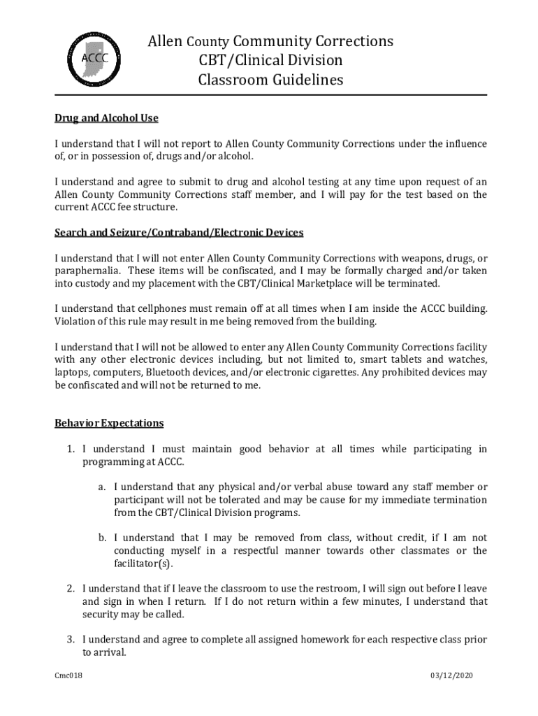 Fillable Online Allen County Community Corrections Residential Services ...