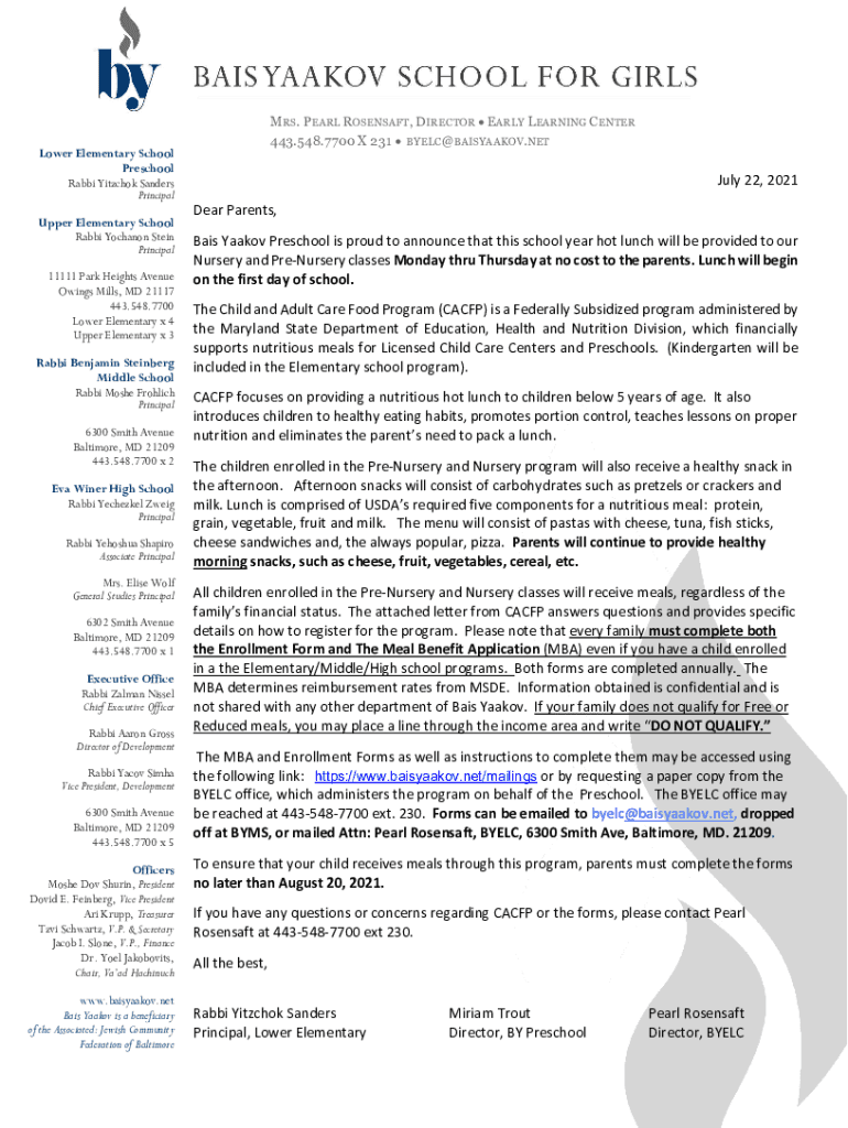 Fillable Online Rabbi Yitzchok Sanders Principal - Upper Elementary ...