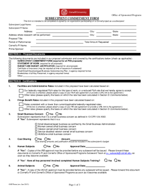 Fillable Online subrecipient commitment form - Cornell Research ...