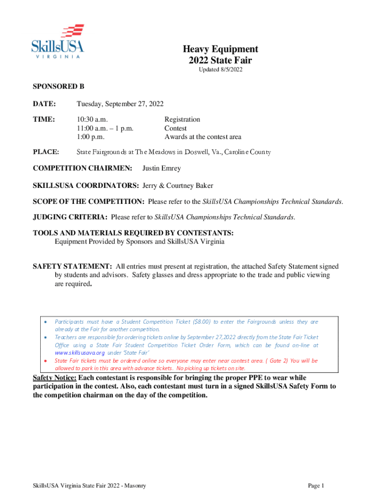 Fillable Online SkillsUSA Day Virginia State Fair Fax Email Print ...