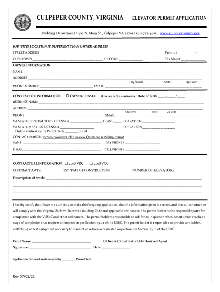 Fillable Online culpeper county, virginia pre-work request application ...