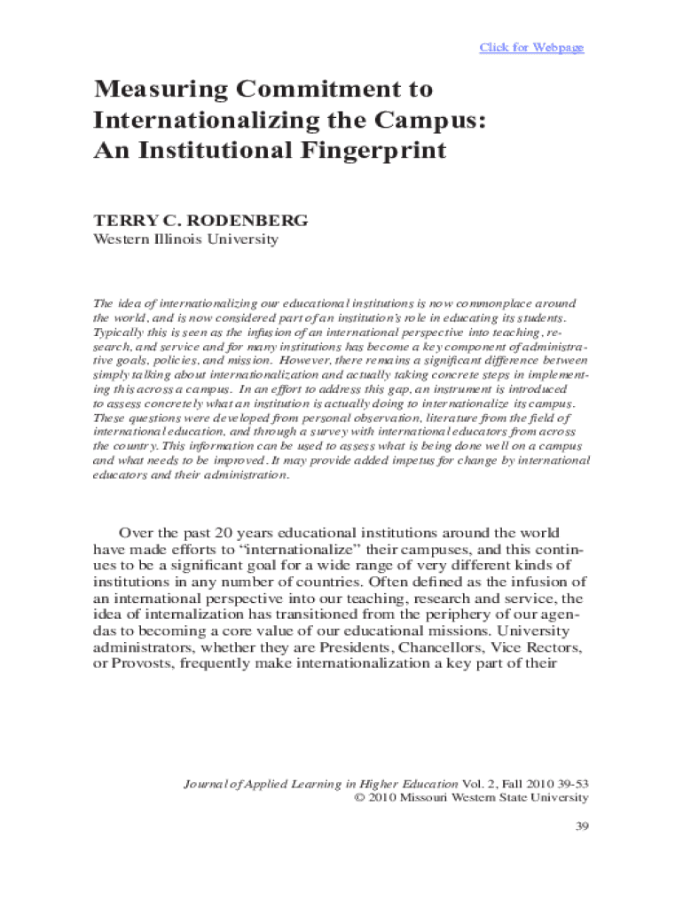 Fillable Online Measuring Commitment to Internationalizing the Campus ...