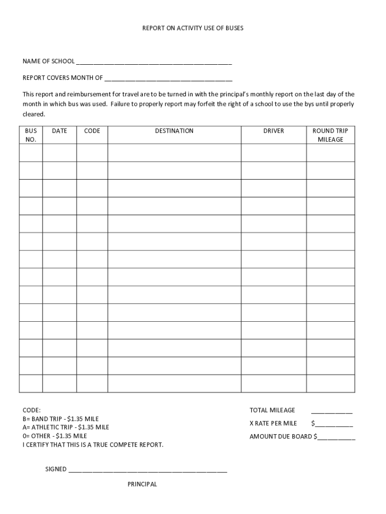 Fillable Online Report on Activity Use of Buses - Connect Suite Fax ...