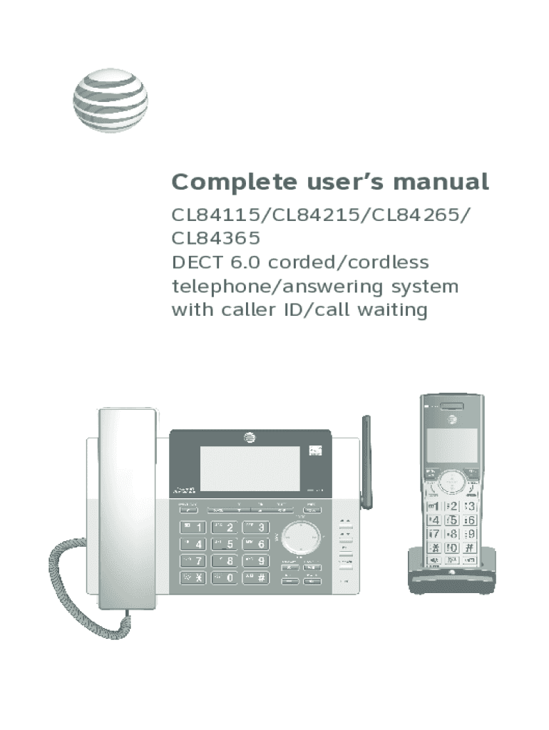 Fillable Online Web-only content AT&T CL84115 Corded/cordless answering ...