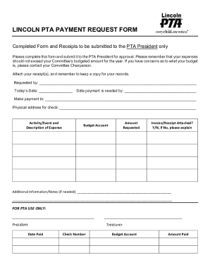 Fillable Online LINCOLN PTA PAYMENT REQUEST FORM Fax Email Print ...
