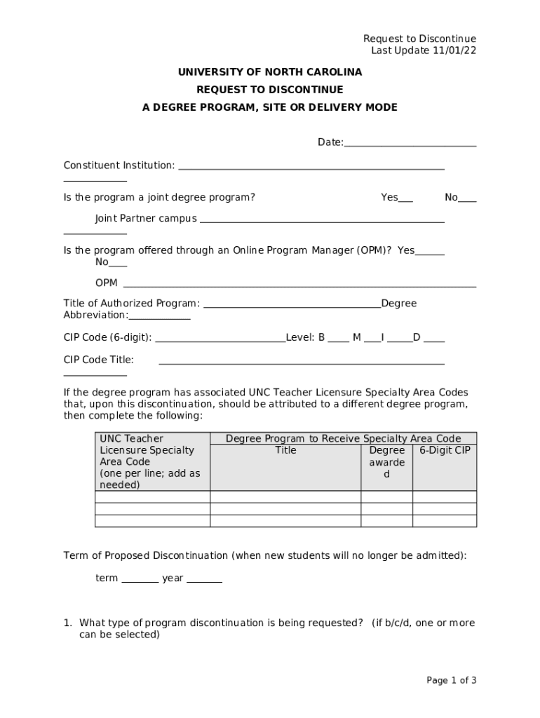 Request To Discontinue a Degree Program, Site or ... Doc Template ...