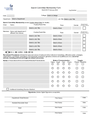 Fillable Online faculty gsu Search Committee Membership Form Fax Email ...