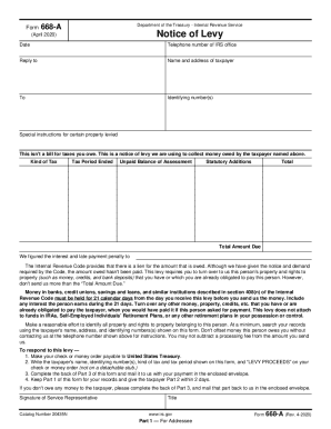 Fillable Online Form 668-A (Rev. 4-2020). Notice of Levy Fax Email ...