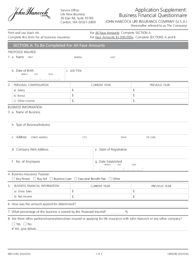 Fillable Online Application Supplement: Business Financial Questionnaire Fax Email Print - pdfFiller