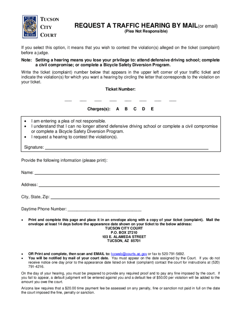 Fillable Online REQUEST A TRAFFIC HEARING BY MAIL(or email) Fax Email ...